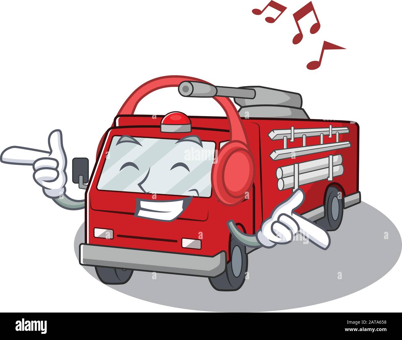 Listening music fire truck mascot cartoon character design Stock Vector ...