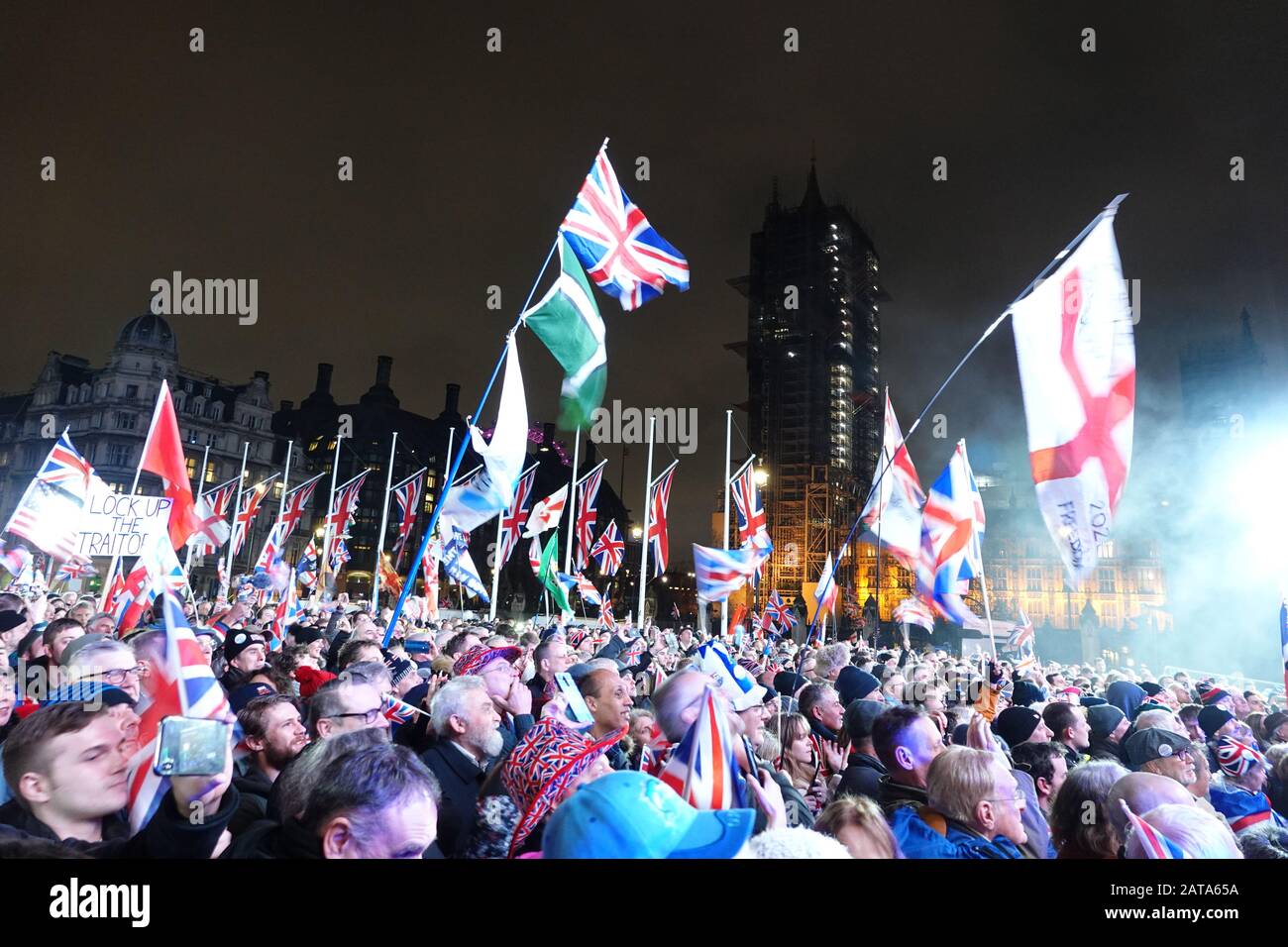 London, UK. 31st Jan 2020. Crowd at Parliament Square Brexit ...