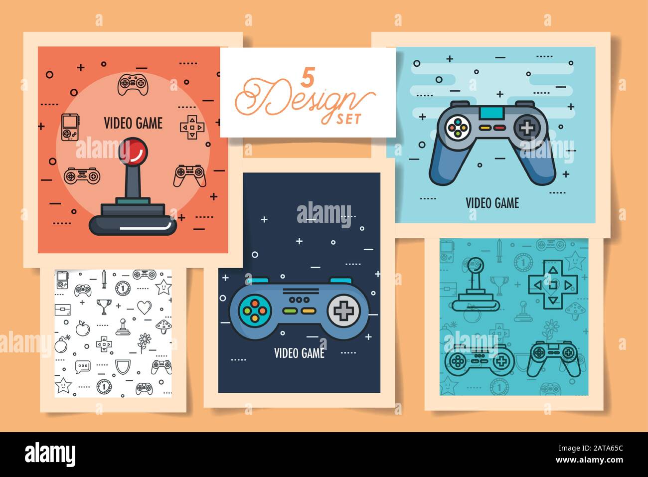 five designs of video game retro with icons Stock Vector Image & Art ...