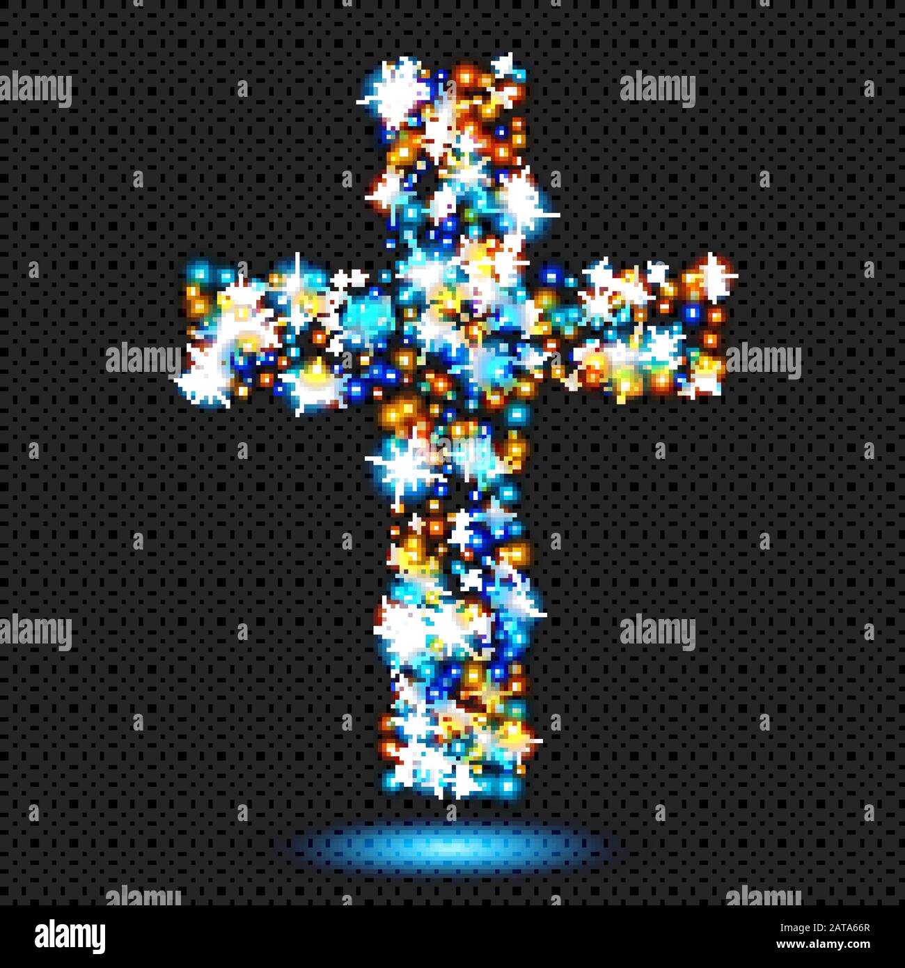 Blue and Orange Shine Symbol of Christian Cross with Sparks on ...