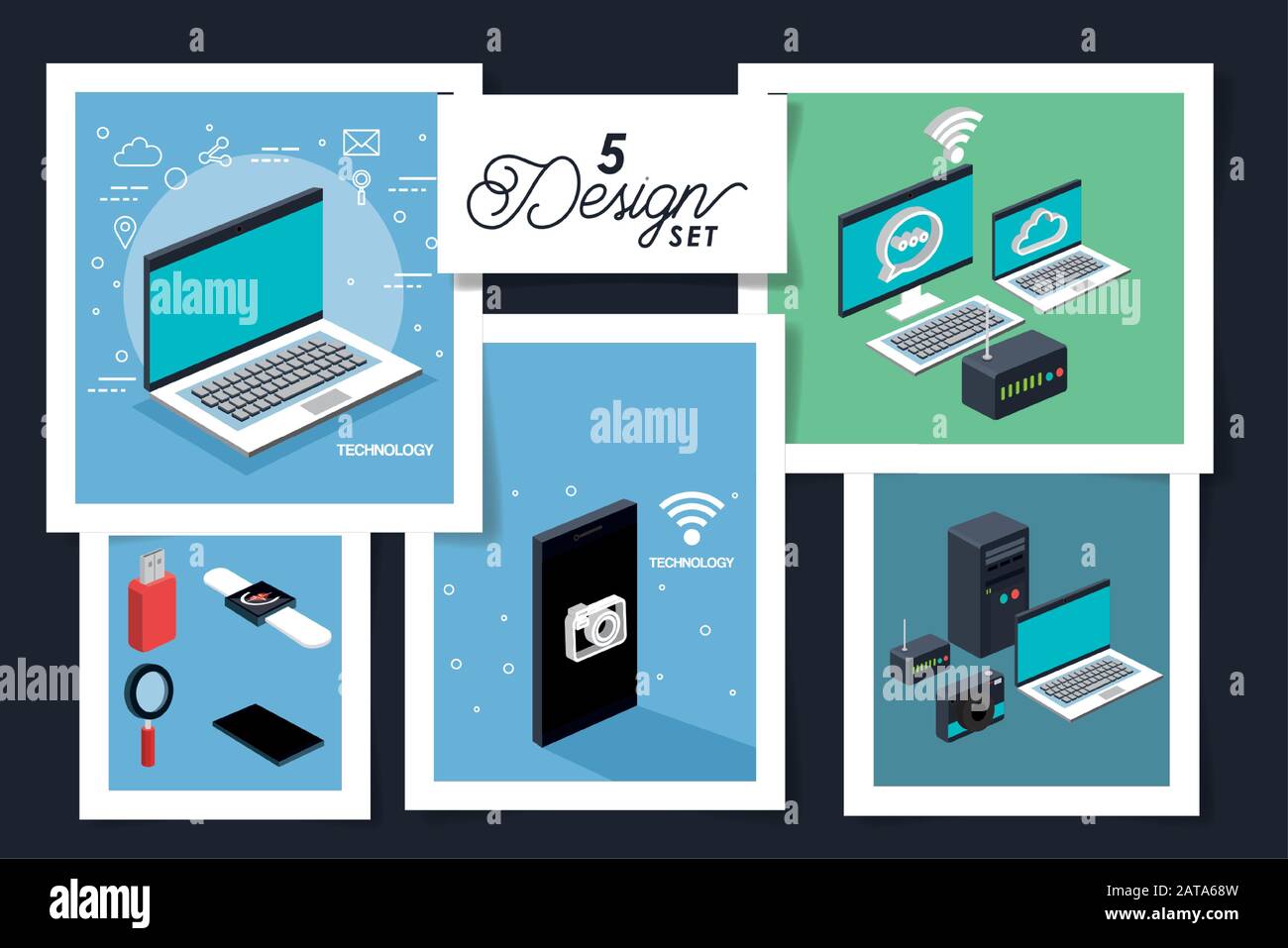 five designs of devices technologics with icons Stock Vector Image ...