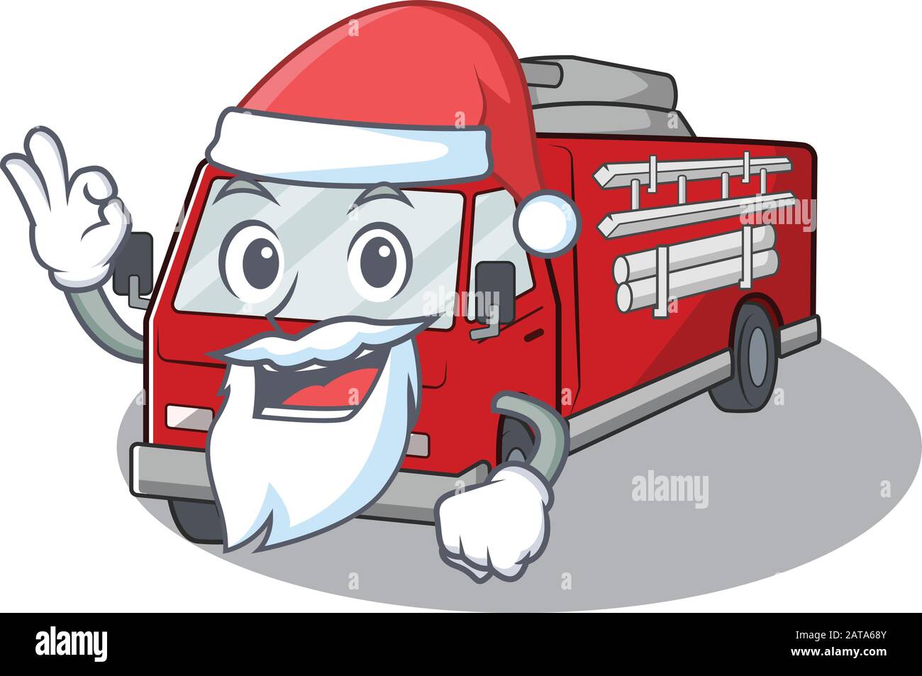 A picture of Santa fire truck mascot picture style with ok finger Stock ...