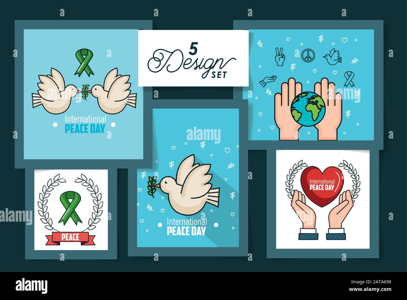 five designs of international peace day with icons Stock Vector Image ...