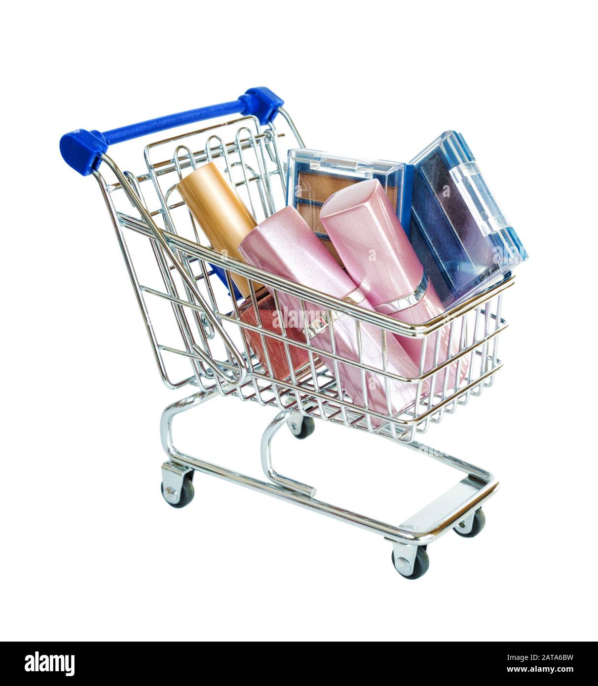 Shopping cart filled with cosmetics isolated on white background Stock ...