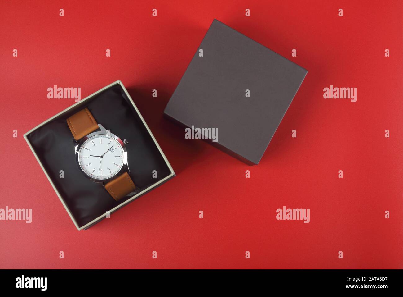 Men's leather wrist watch in gift box Stock Photo - Alamy