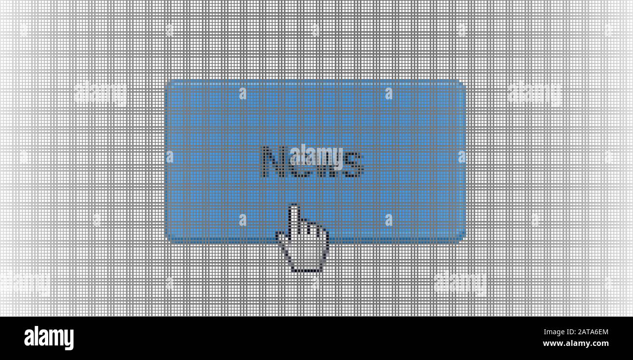 Close Up Hand Cursor and Web Site News Button on Computer LCD Screen ...