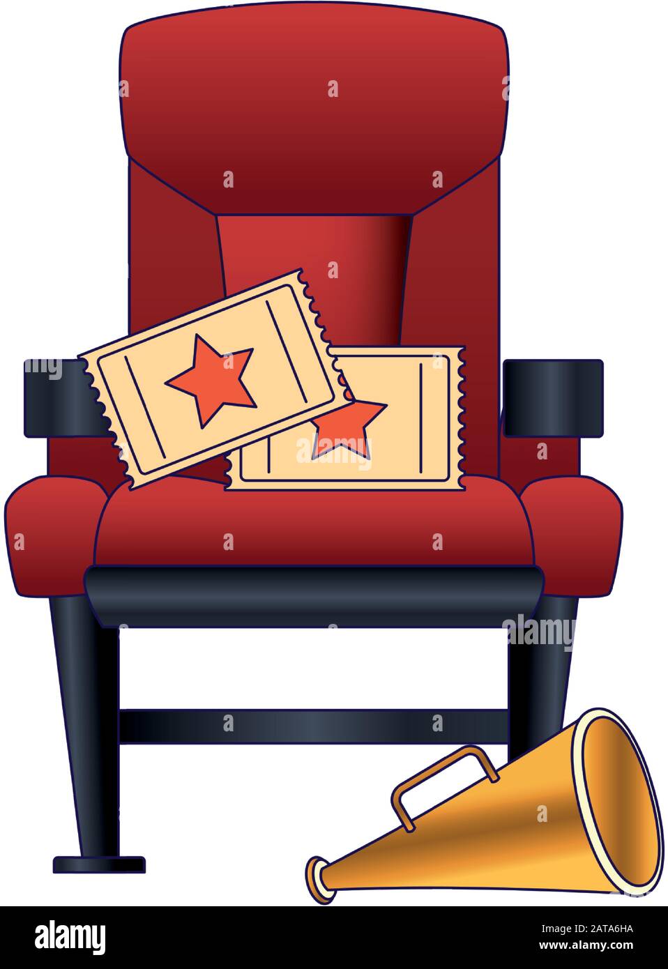 theater chair with movie tickets and megaphone, colorful design Stock ...