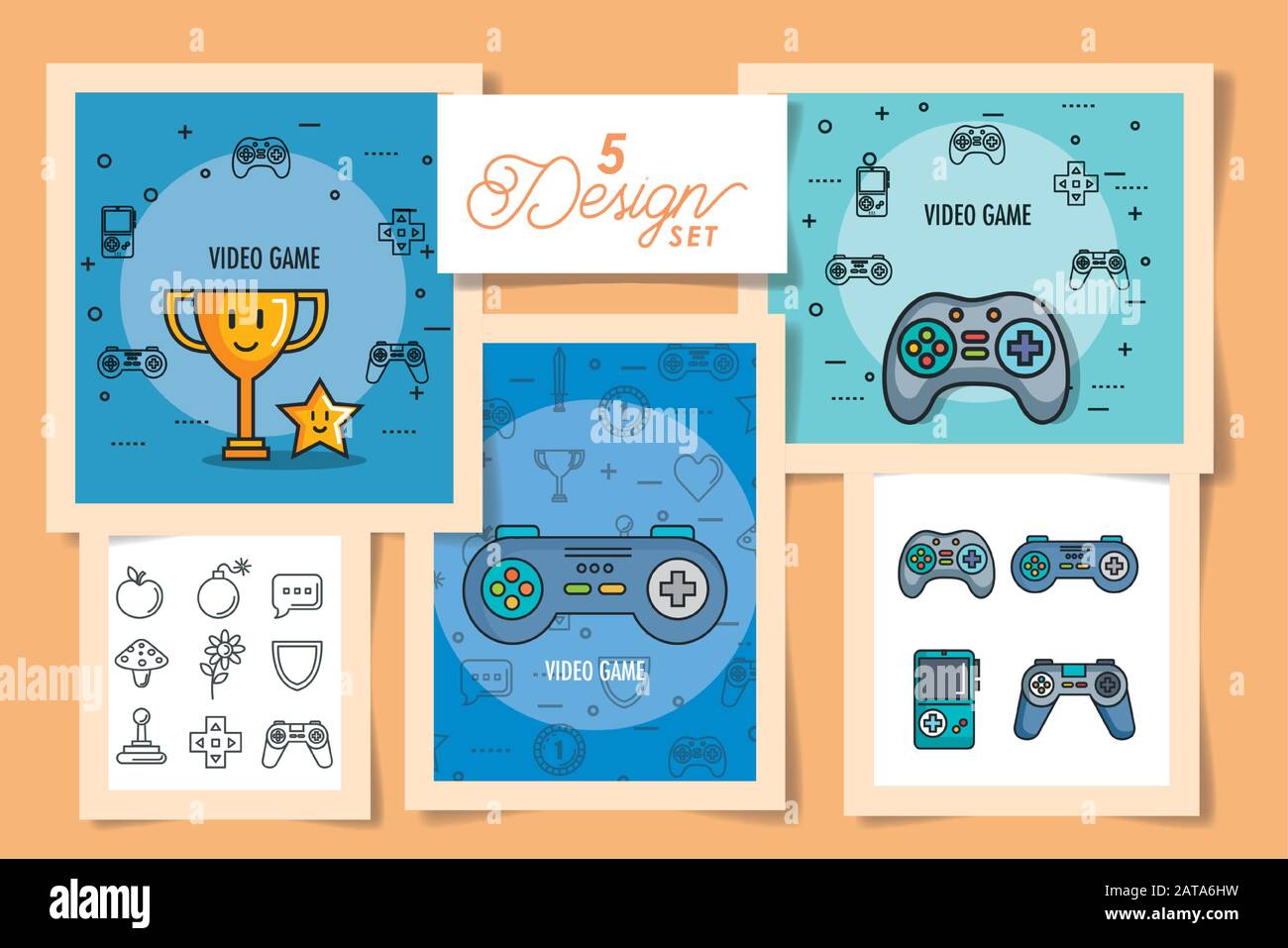 five designs of video game retro with icons Stock Vector Image & Art ...