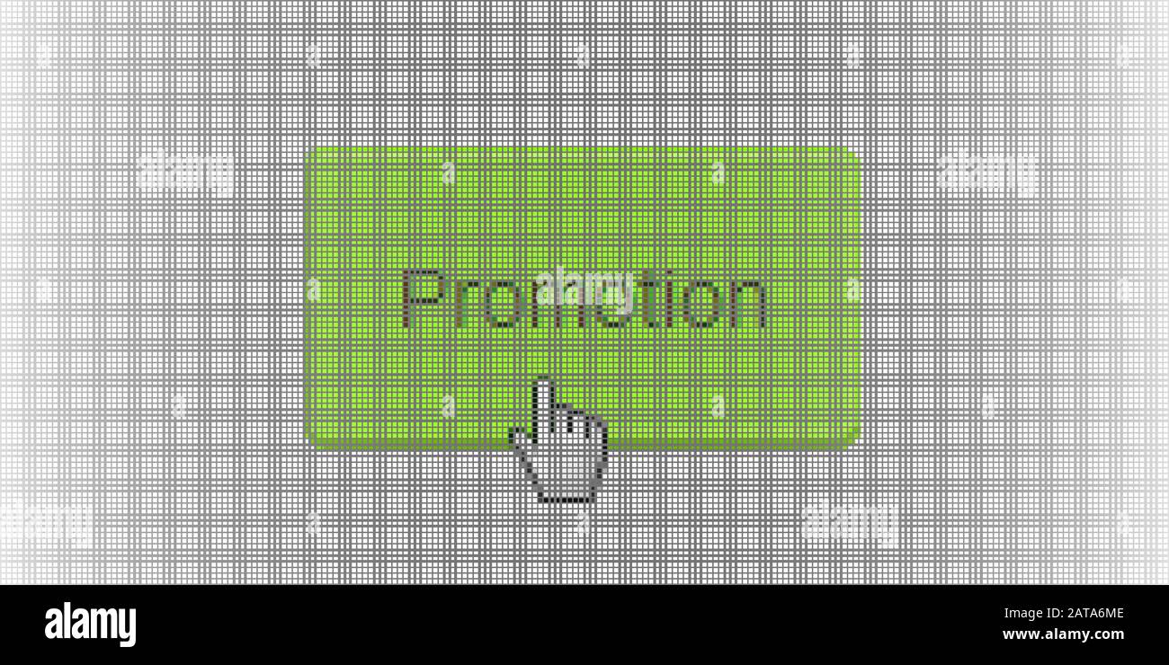 Closeup hand cursor and website green promotion button on computer ...