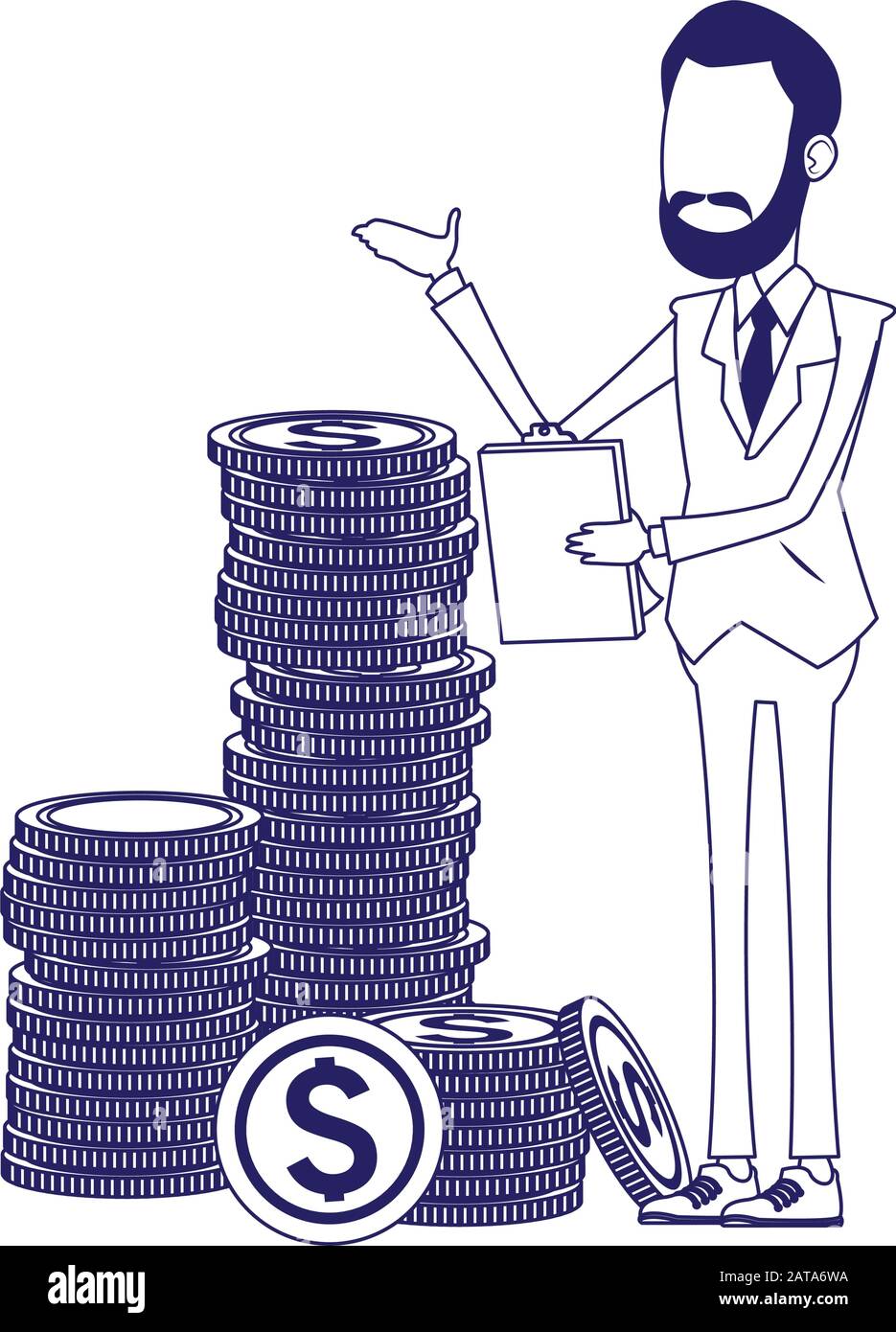 money coins stack and businessman standing, flat design Stock Vector ...