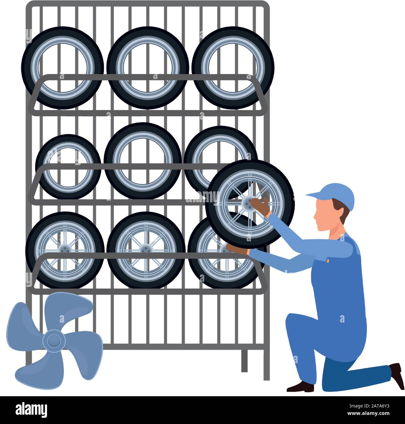 car mechanic holding a tire of tires rack Stock Vector Image & Art - Alamy