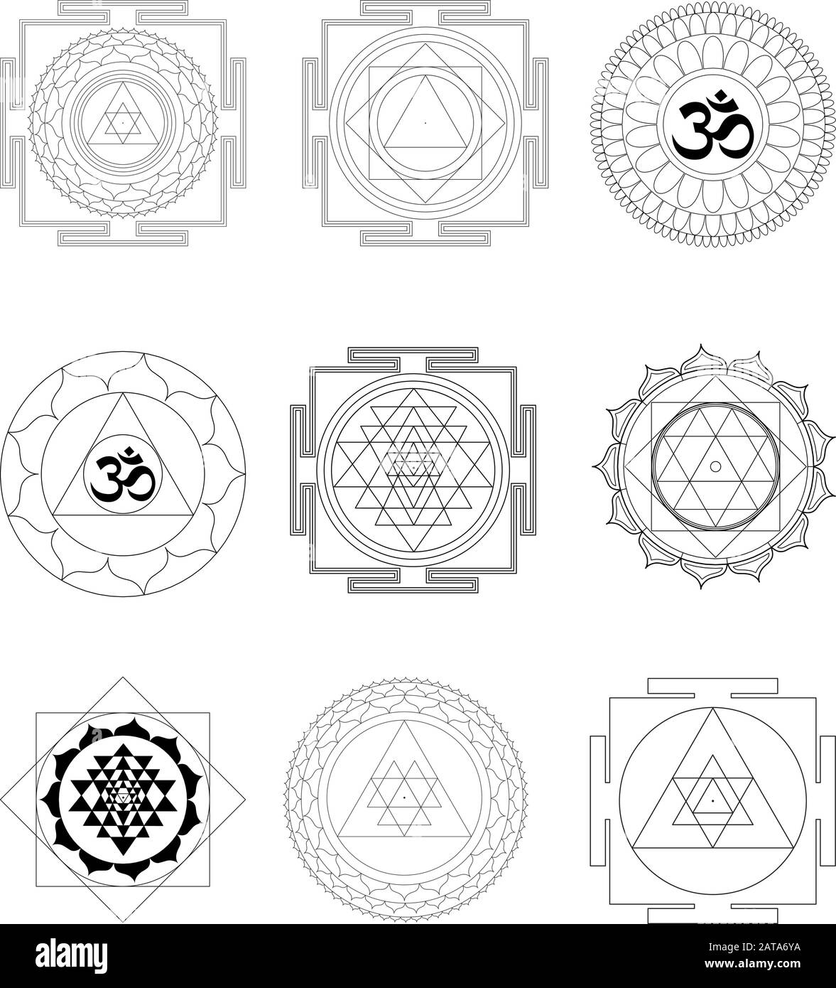 Sacred Indian Geometry Mystical Meditative Diagram Symbol - Set Vector ...