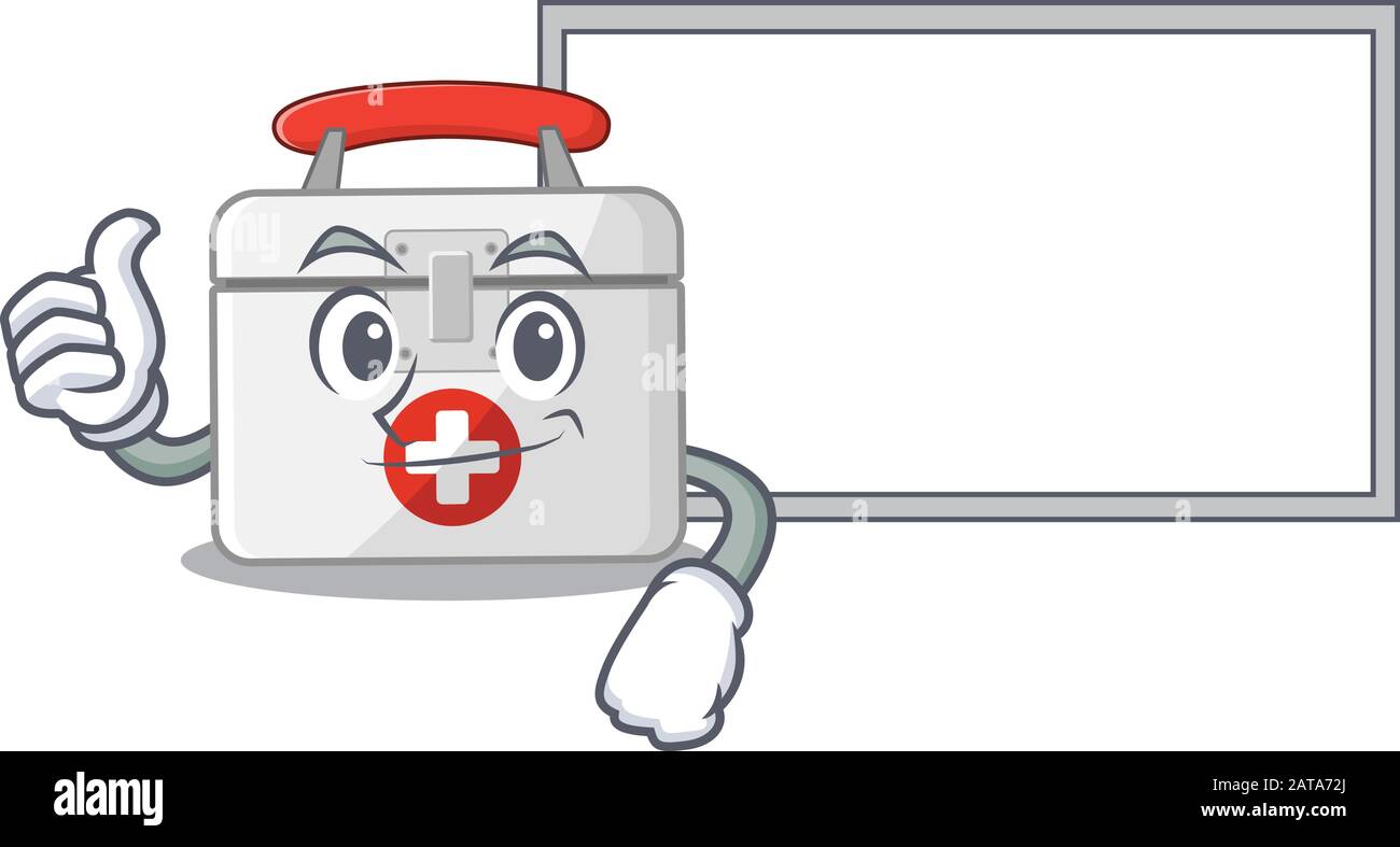 Thumbs up of first aid kit cartoon design with board Stock Vector Image ...