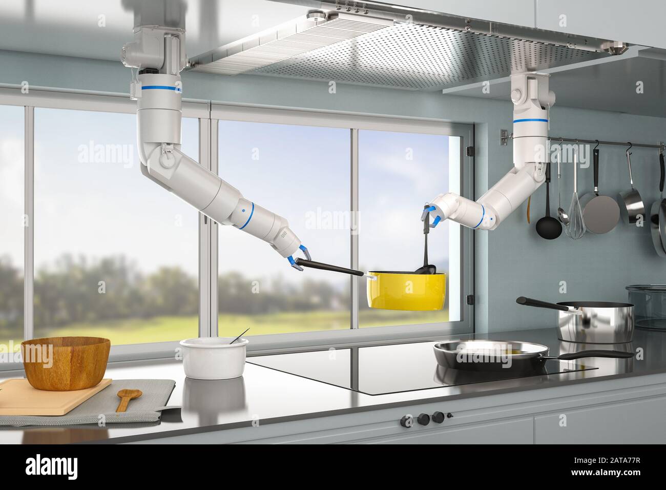 3d rendering chef robot cooking in kitchen Stock Photo - Alamy