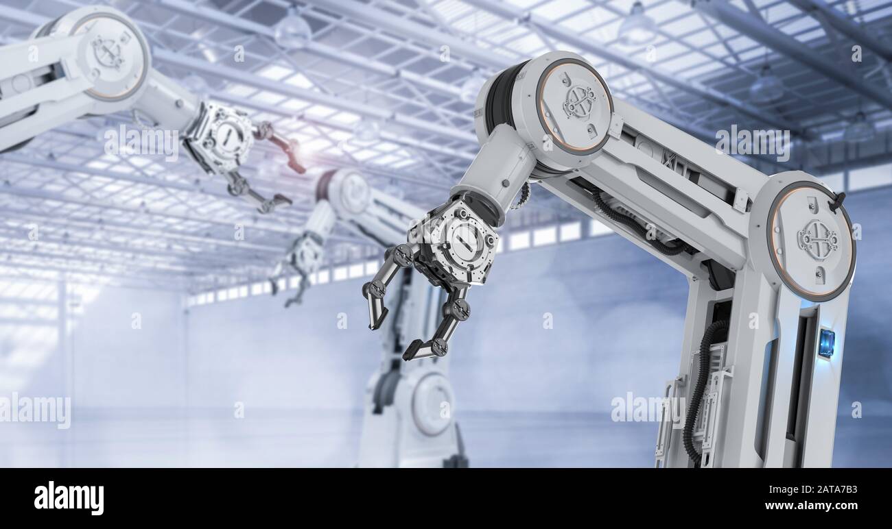 Automation Industry Concept With 3d Rendering Robot Assembly Line In