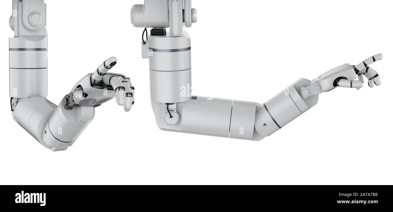3d rendering robotic arm or robot hand finger point isolated on white ...
