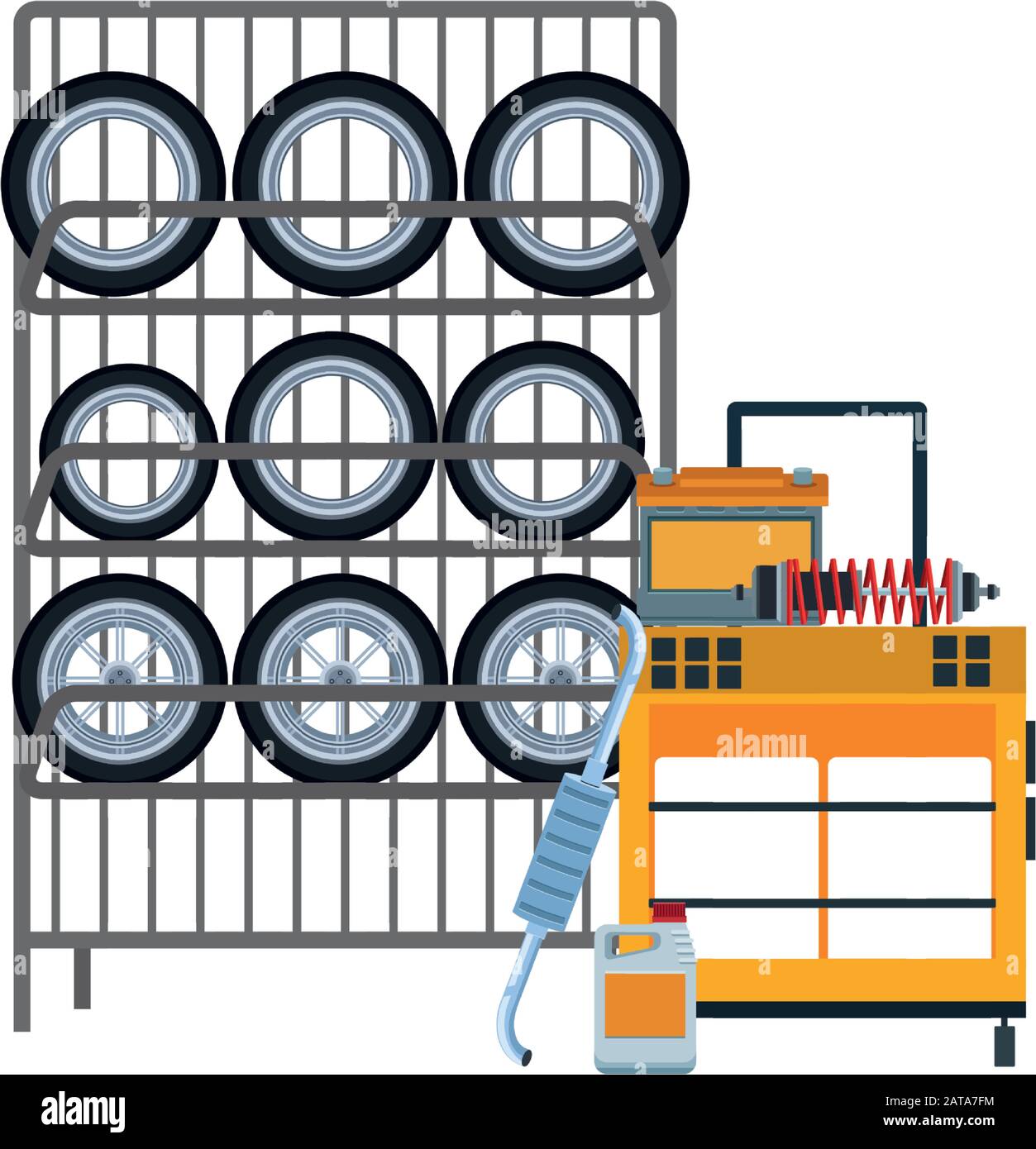 rack with car tires and tools trolley, flat design Stock Vector Image ...