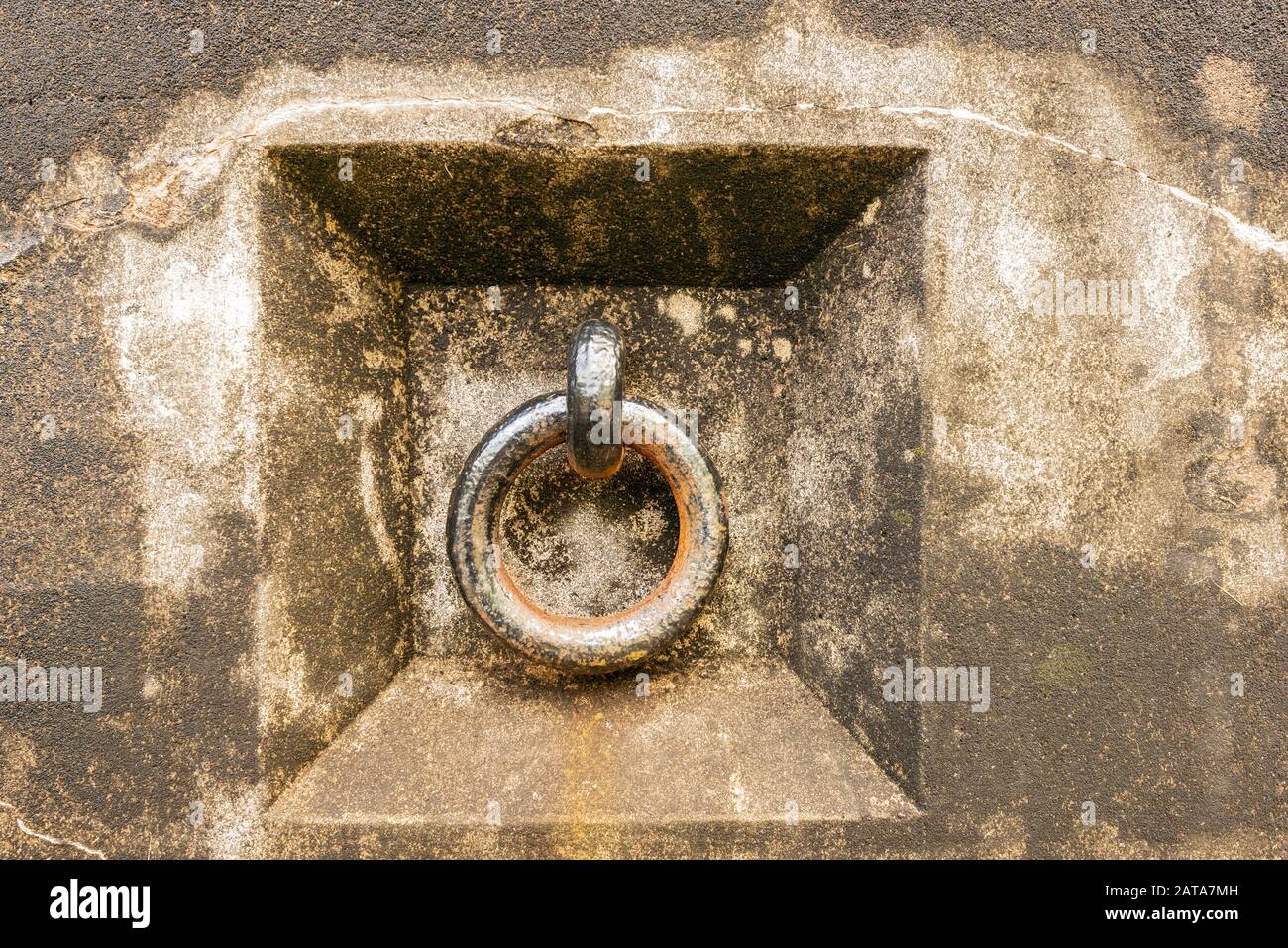 A cast iron ring in a concrete wall at Battery Harvey Allen, Fort Canby ...