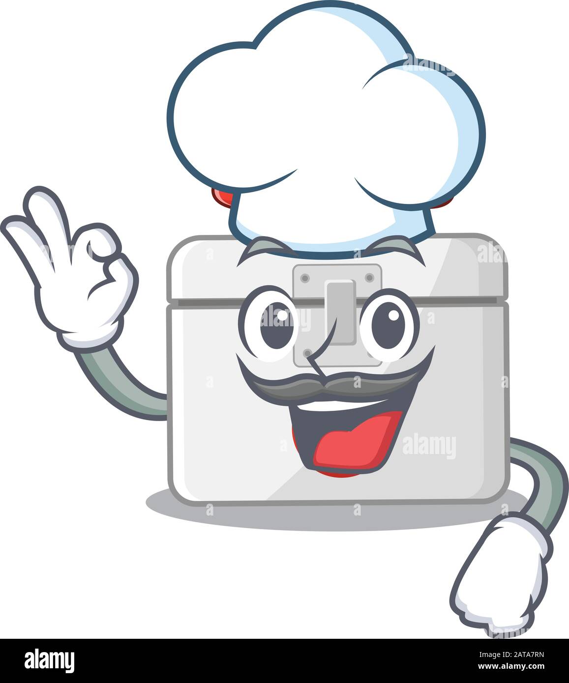 First aid kit cartoon character wearing costume of chef and white hat ...