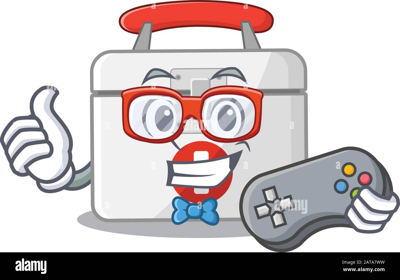 Smiley gamer first aid kit cartoon mascot style Stock Vector Image ...