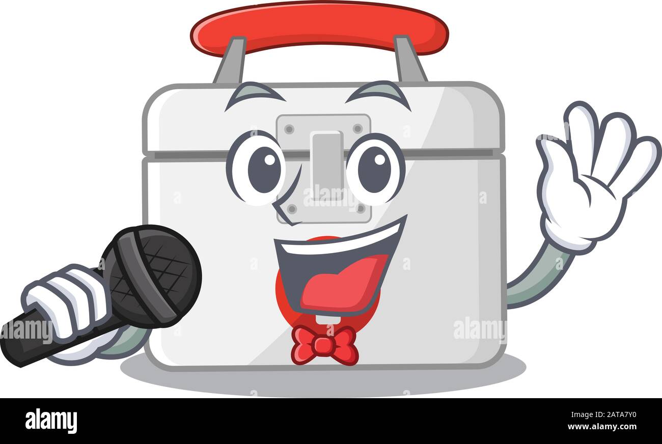 Happy first aid kit singing on a microphone Stock Vector Image & Art ...