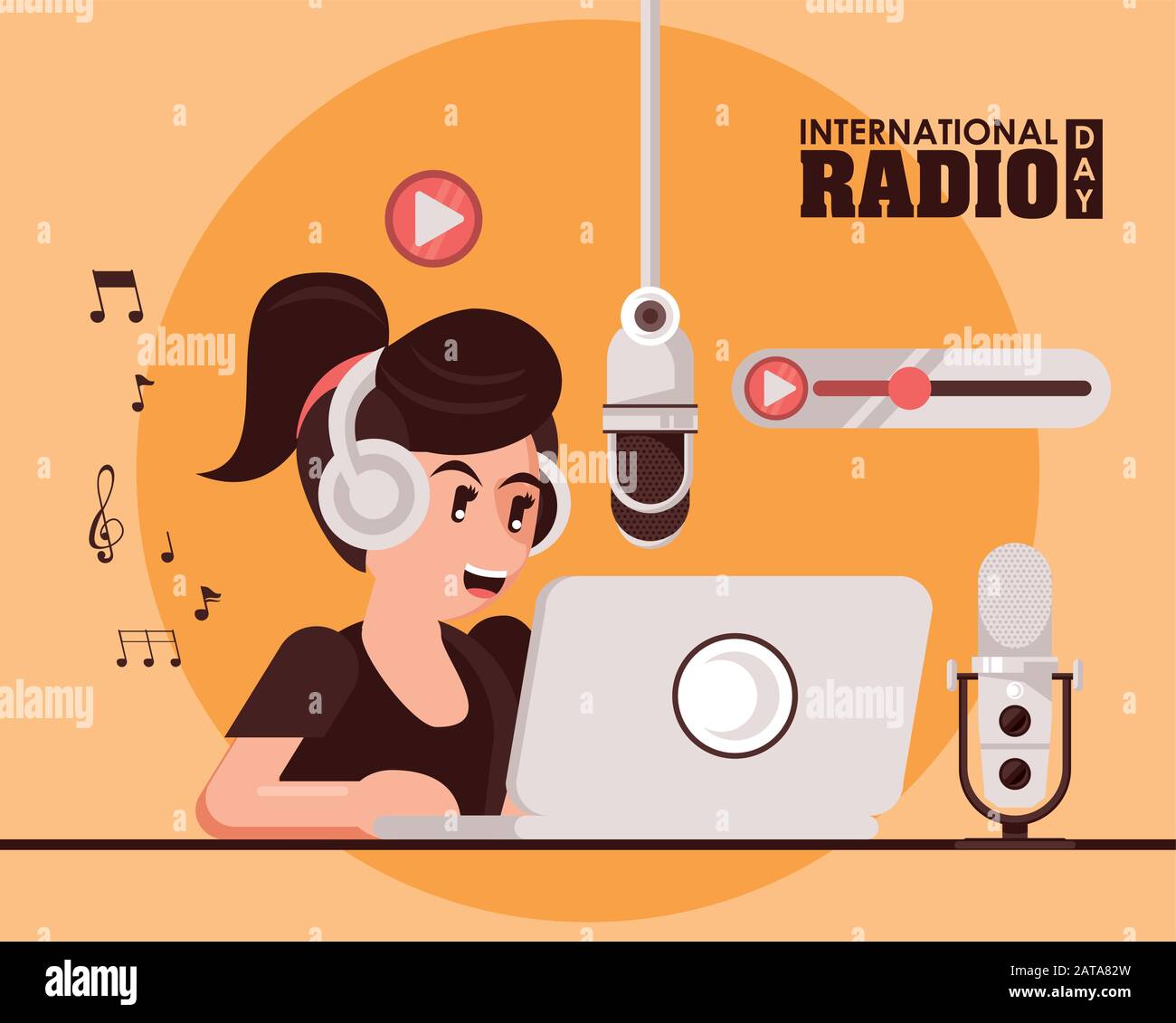 international radio day poster with female announcer Stock Vector Image ...