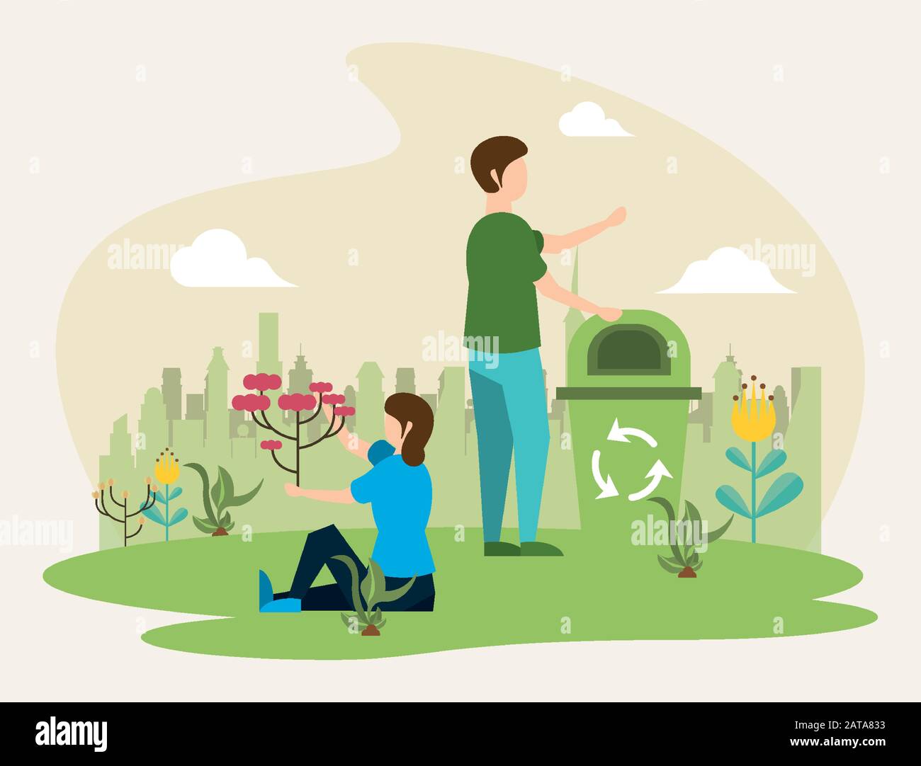 save the nature campaign with people in landscape scene Stock Vector ...