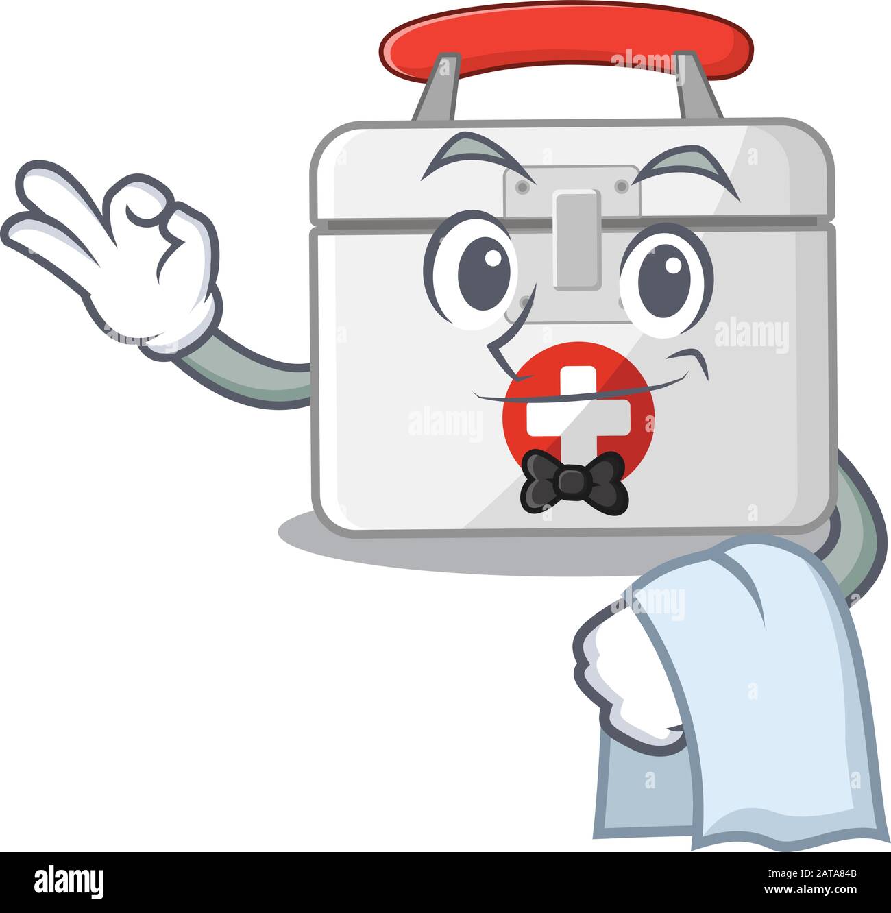 Friendly first aid kit Character stand as a Waiter character Stock ...