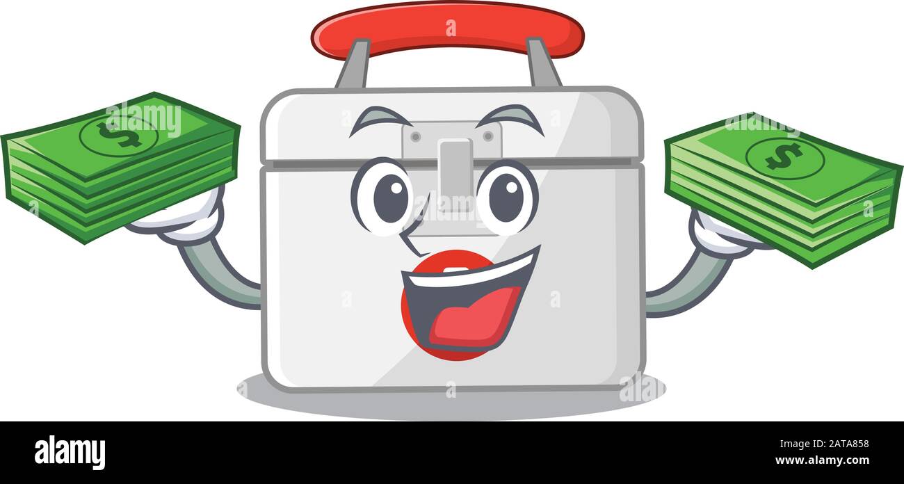 happy rich first aid kit character with money on hands Stock Vector ...