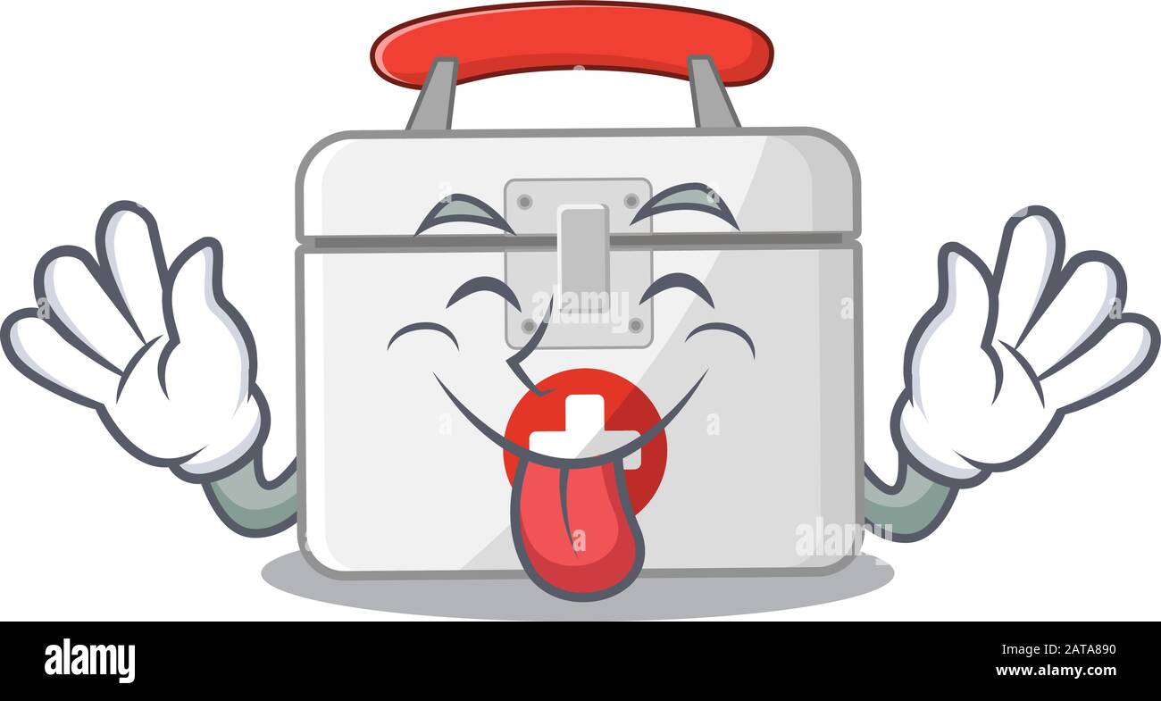 Cute first aid kit cartoon mascot style with Tongue out Stock Vector ...