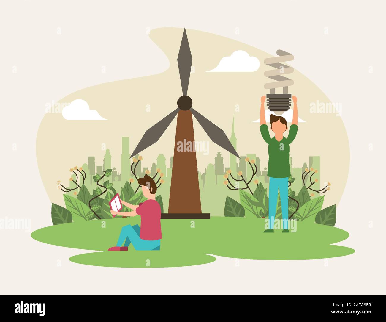 save the nature campaign with people in landscape scene Stock Vector ...