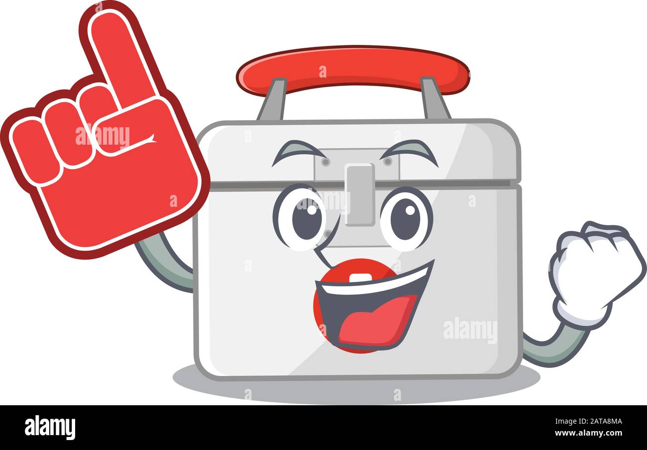 First aid kit mascot cartoon style holding a Foam finger Stock Vector ...