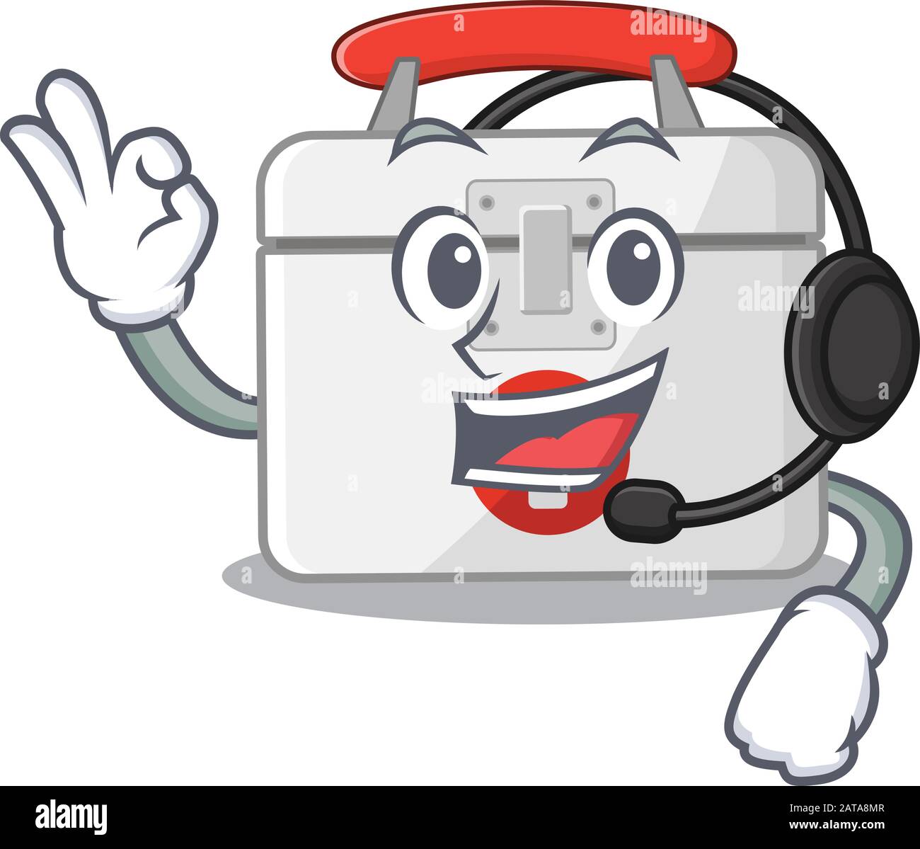 Smiley first aid kit cartoon character design wearing headphone Stock ...