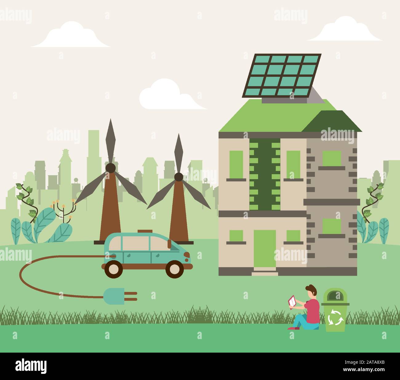 save the nature campaign with man in landscape scene Stock Vector Image ...