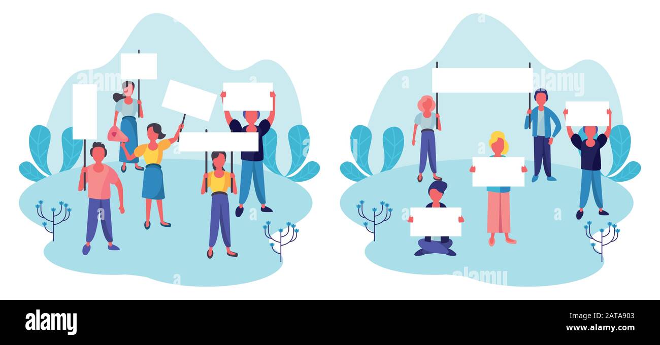 group of activist people protesting in the camp Stock Vector Image ...