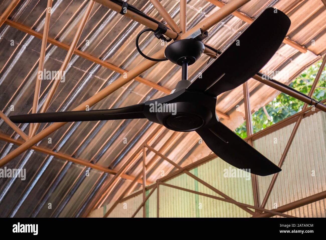 Electric ceiling fan under the metal sheet roof, stock photo Stock ...