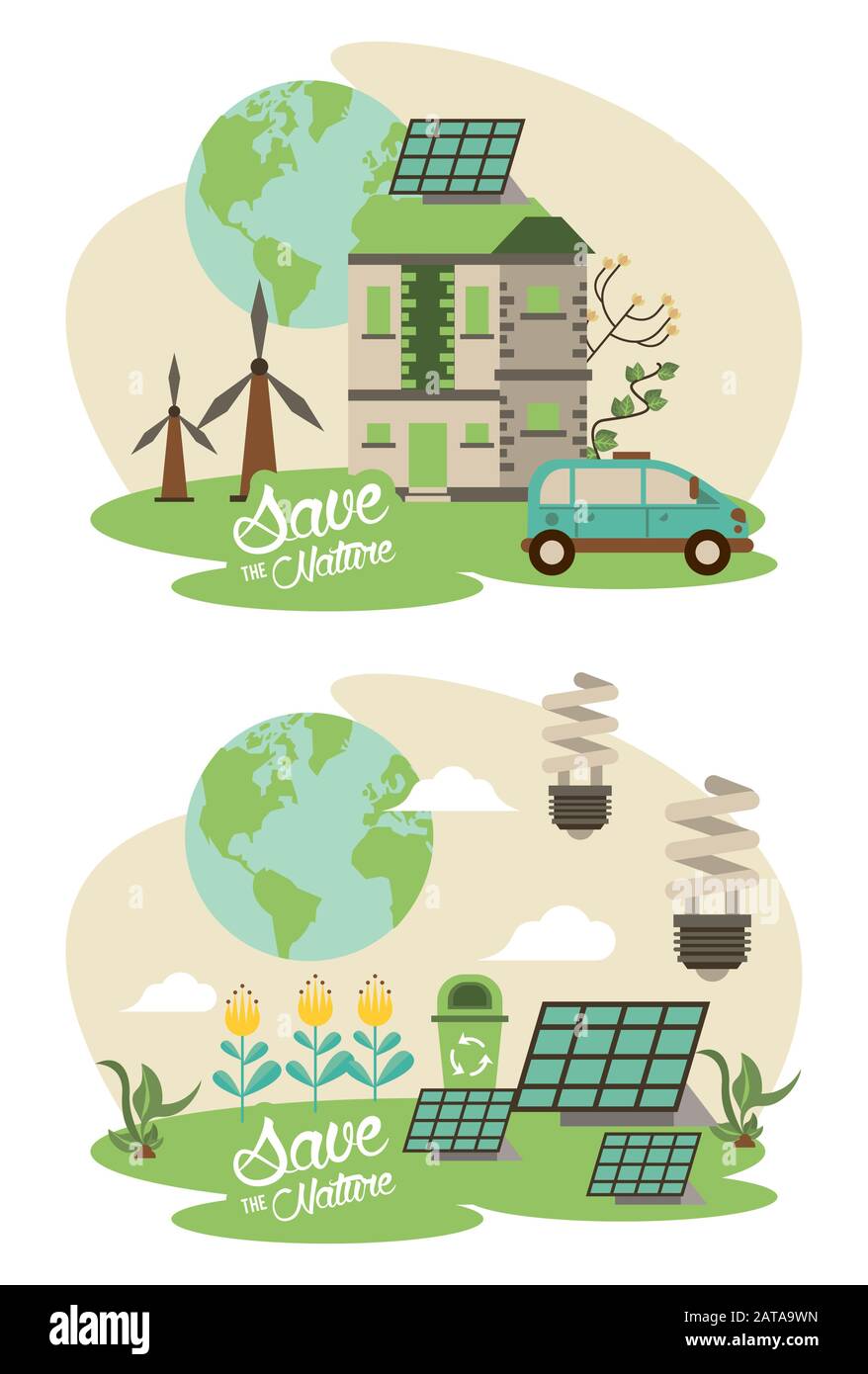 save the nature campaign with planet and landscapes scenes Stock Vector ...