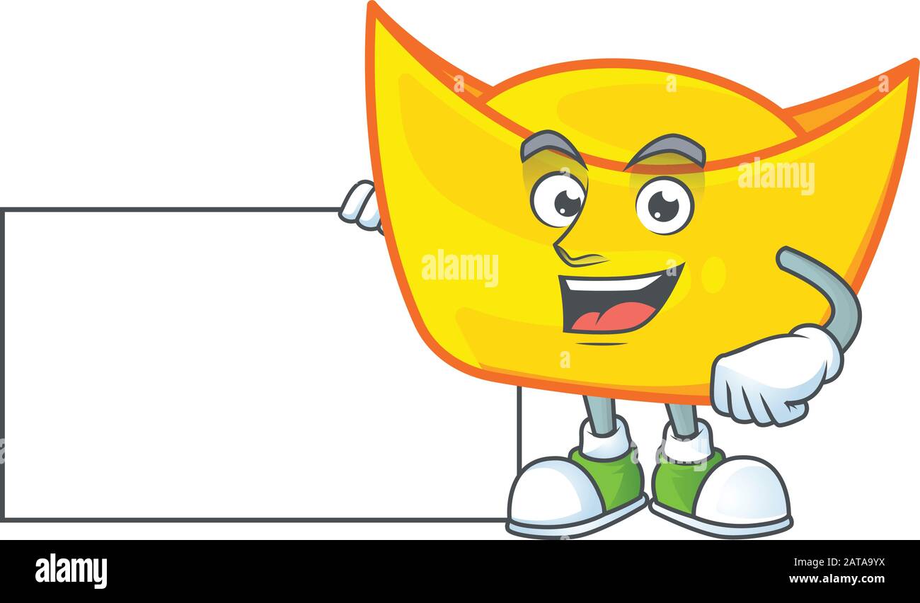 Cheerful chinese gold ingot cartoon character having a board Stock ...