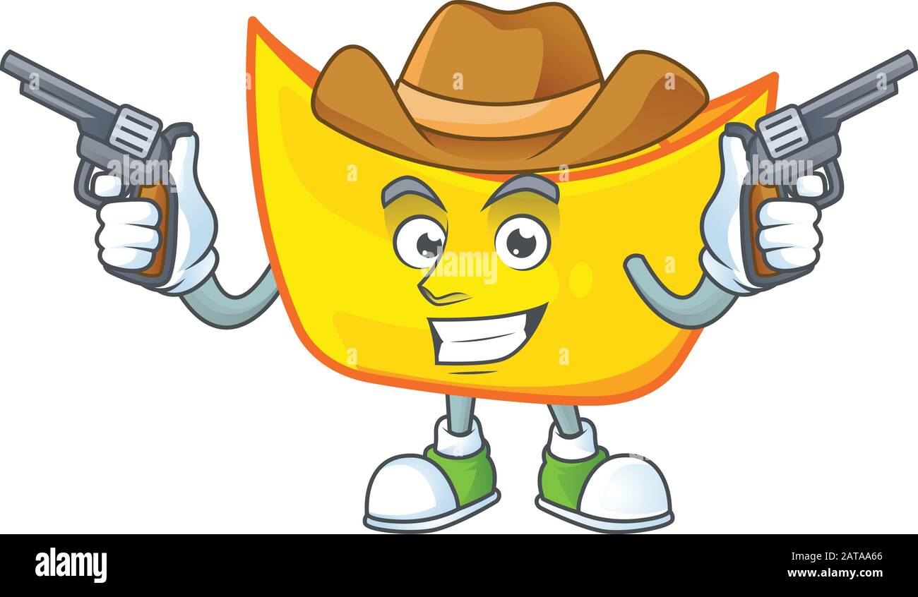 Confident chinese gold ingot Cowboy cartoon character holding guns ...
