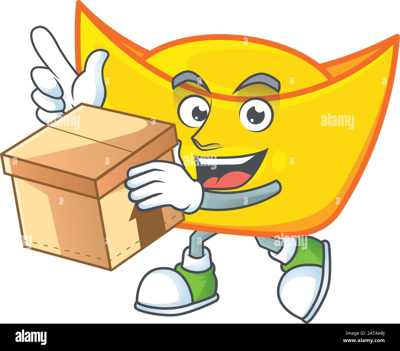 Cute chinese gold ingot cartoon character having a box Stock Vector ...