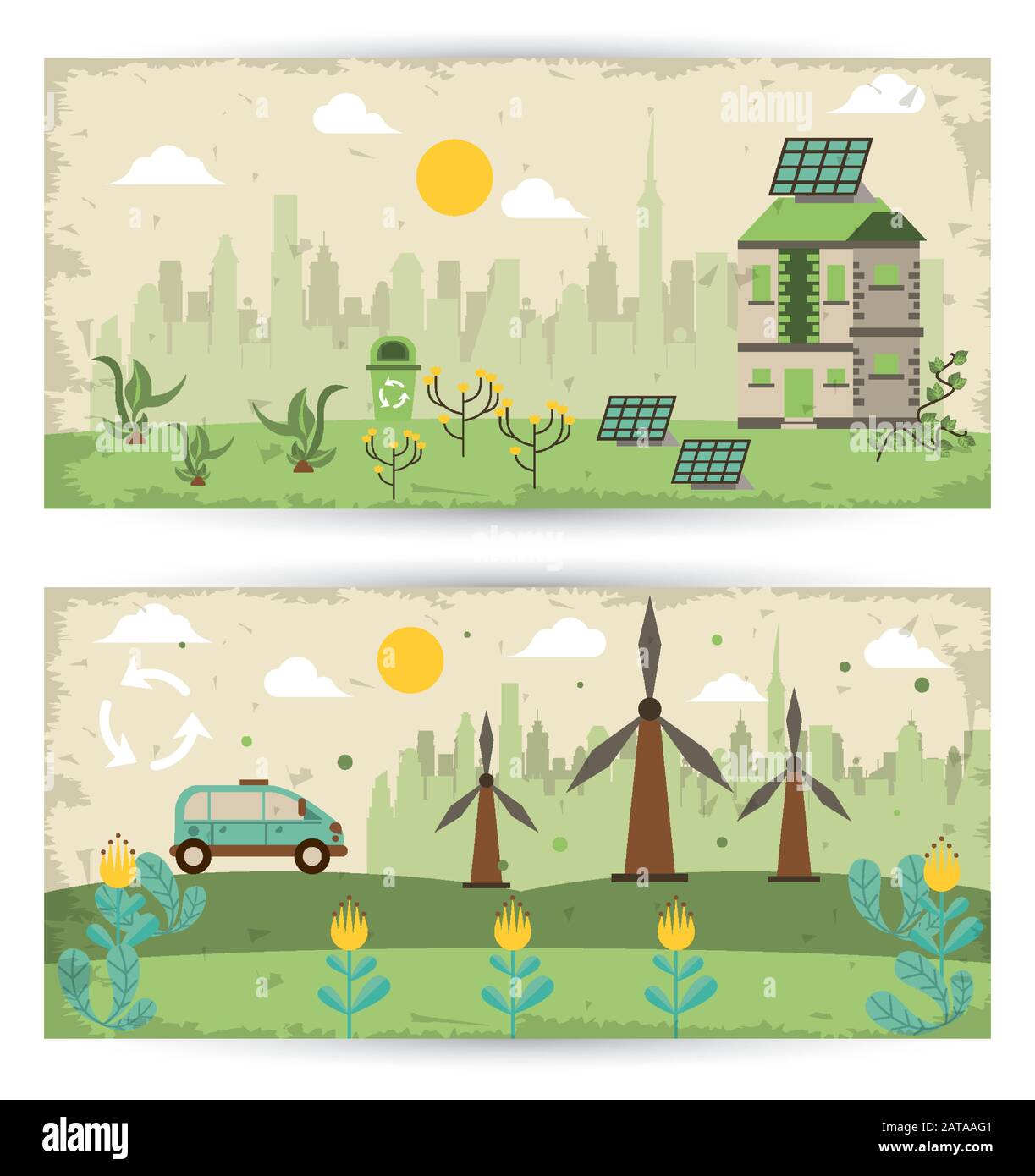 save the nature campaign with landscapes scenes Stock Vector Image ...