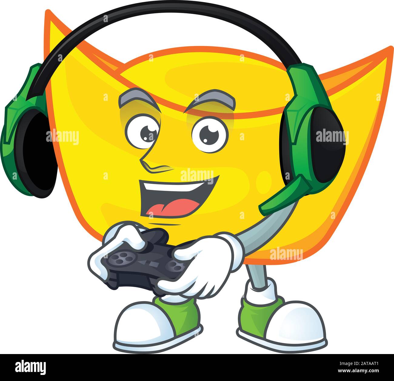 Cool chinese gold ingot cartoon mascot with headphone and controller ...