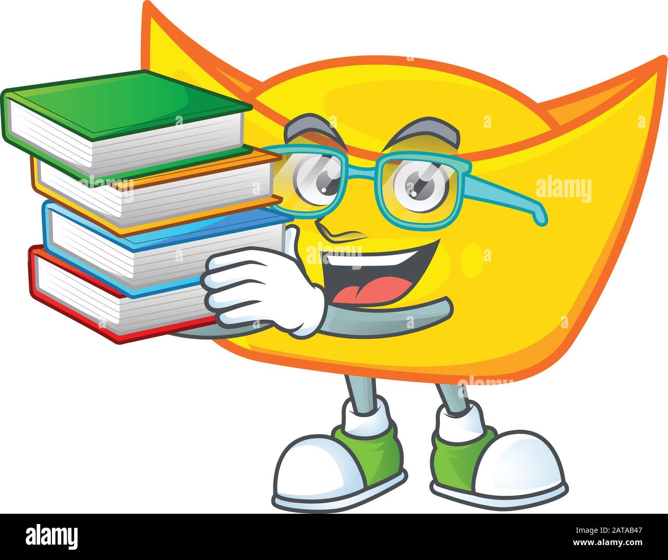 Cool and clever Student chinese gold ingot mascot cartoon with book ...