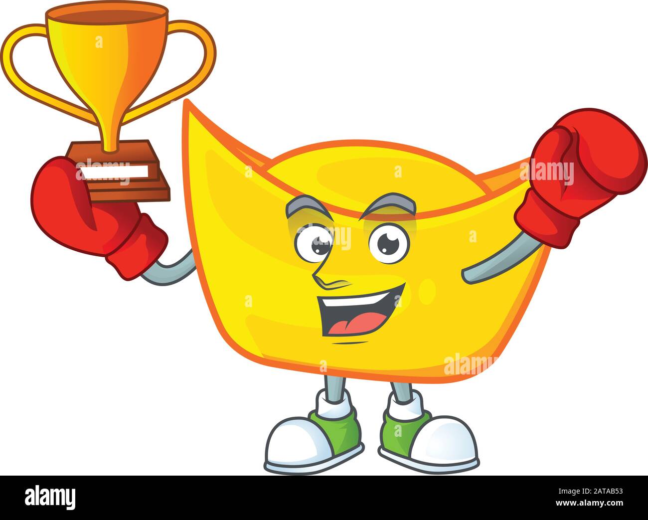 fantastic Boxing winner of chinese gold ingot in mascot cartoon style ...