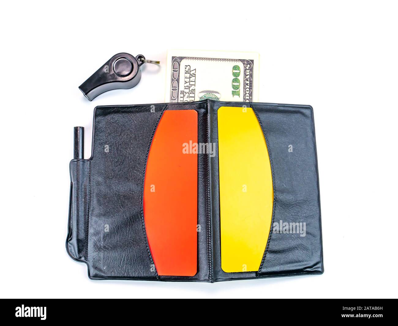 Yellow and red football referee card with money Stock Photo - Alamy