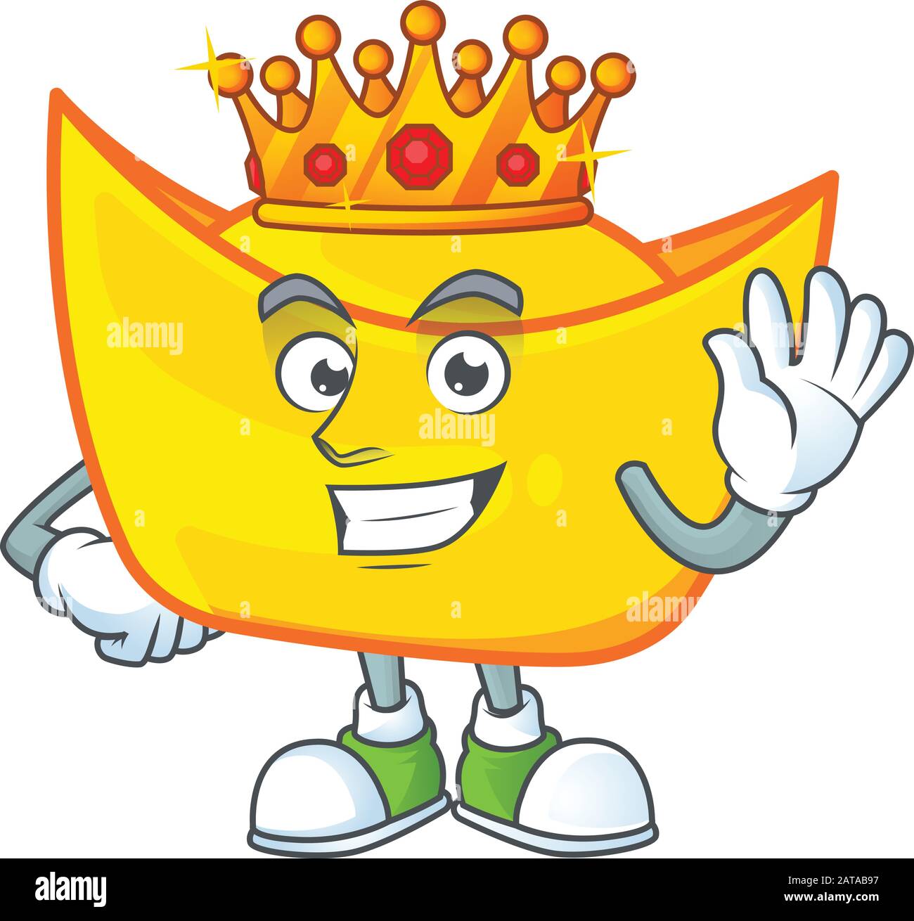 A stunning of chinese gold ingot stylized of King on cartoon mascot ...