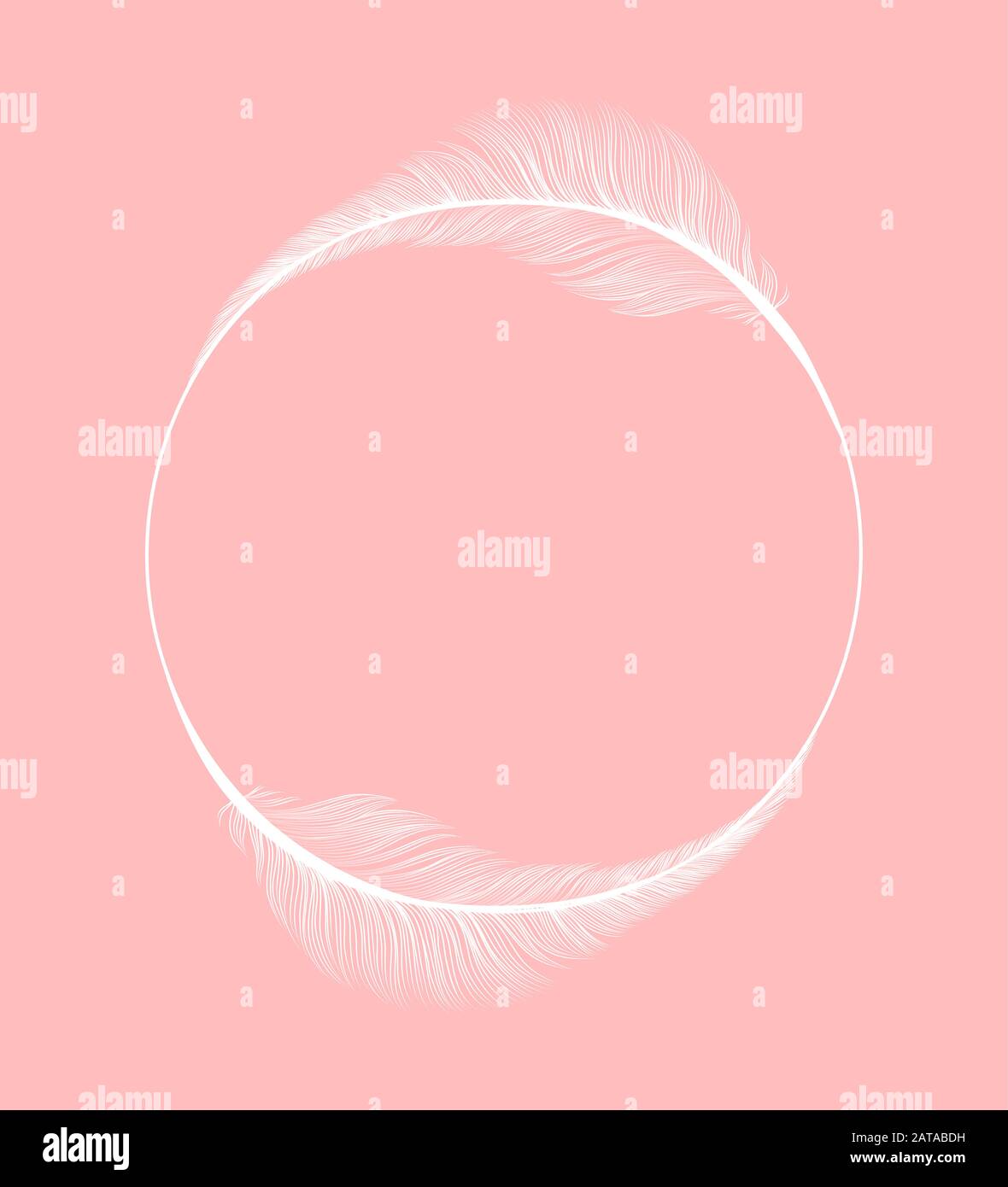 Feathers frame circle on vector pink background, Wedding and Save the ...