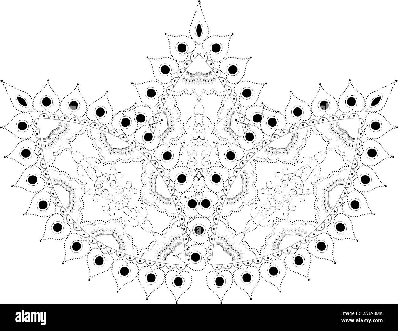 Indian Filigree Dotted Ornament - Vector Delicate Lotus Flower Stock ...