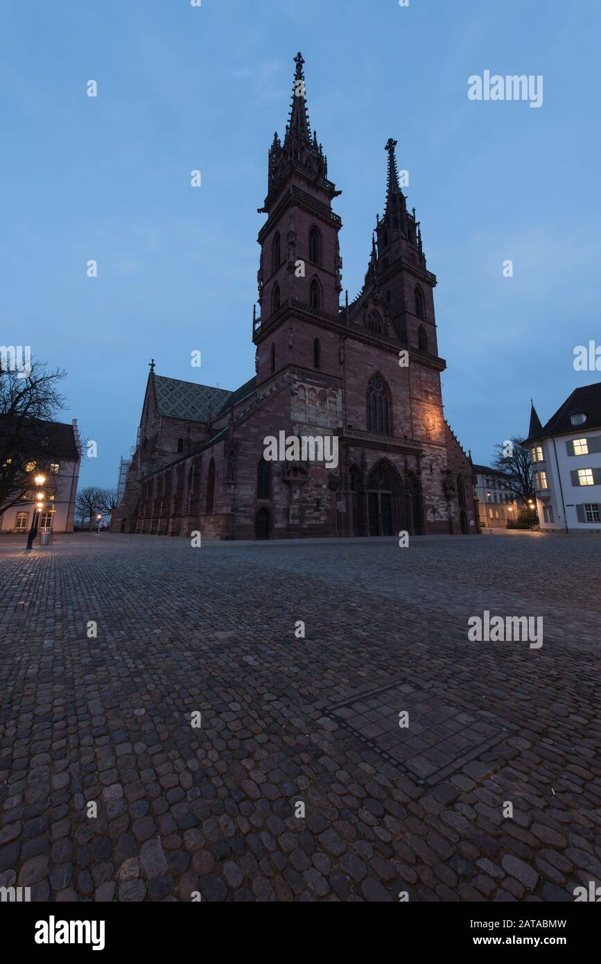 cathedral in Basel, switzerland at night Stock Photo - Alamy