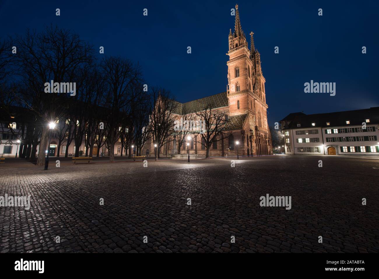 cathedral in Basel, switzerland at night Stock Photo - Alamy